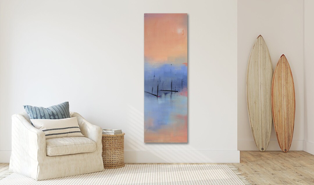 Vibrant Tall Vertical Canvas Wall Art, Colorful Sunset Acrylic Painting ...