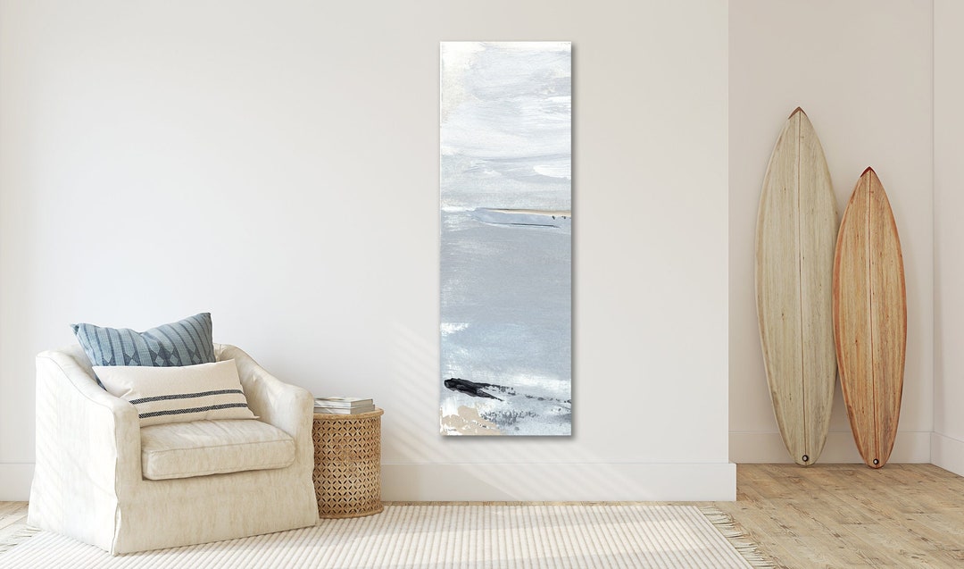 Narrow Vertical Wall Art, Abstract Beach Canvas Print of Painting, Tall ...
