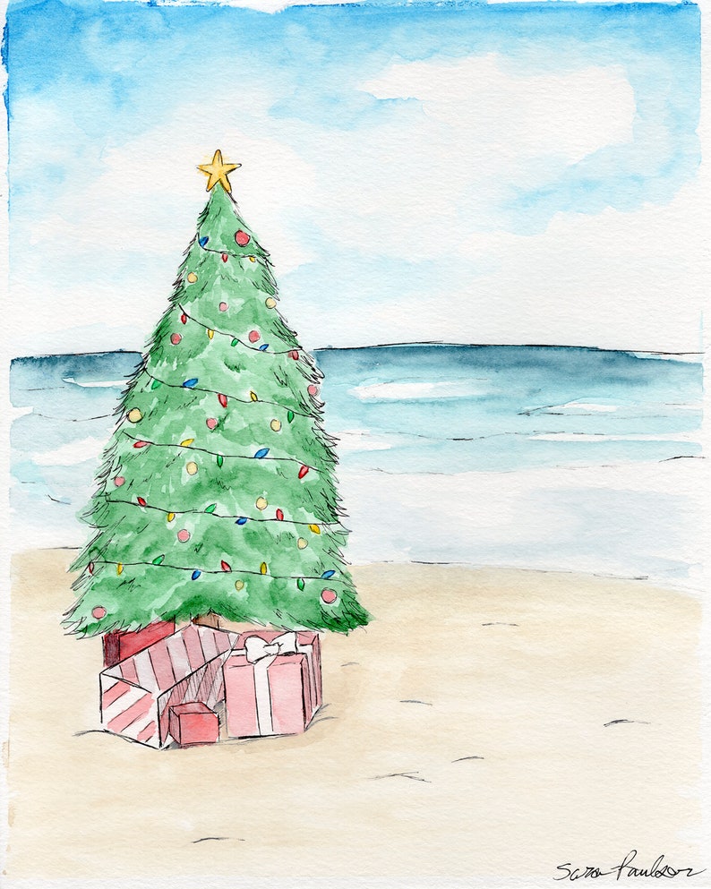 Watercolor Art Print Tree at the Beach - Etsy