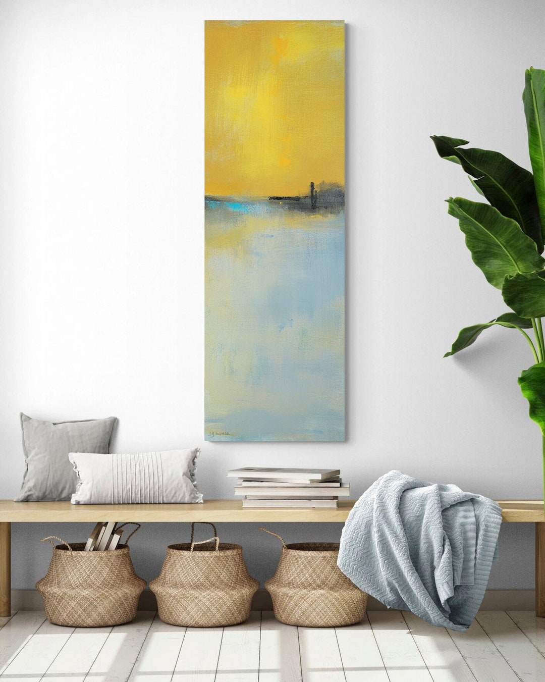 Vibrant Yellow Tall Vertical Wall Art, Abstract Landscape by Jacquie ...