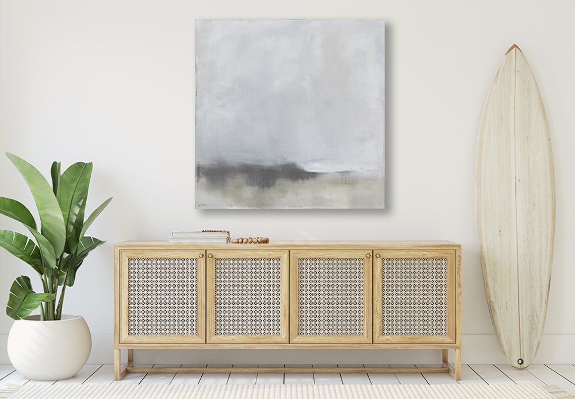 Large Wall Art Foggy Misty Beach Modern Coastal Abstract Landscape Wall ...