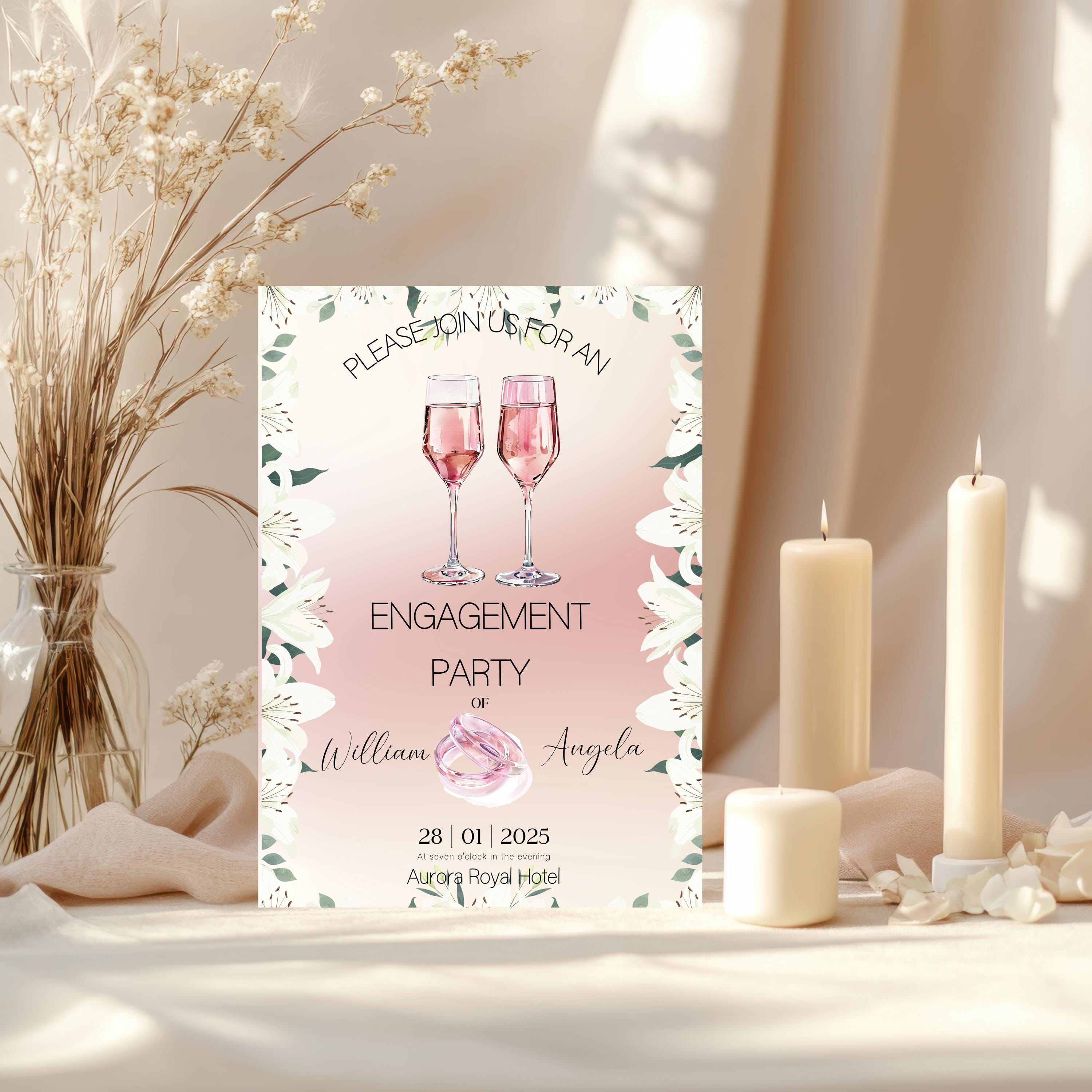 Editable Engagement Party Invitation - Canva Template - Digital ...
