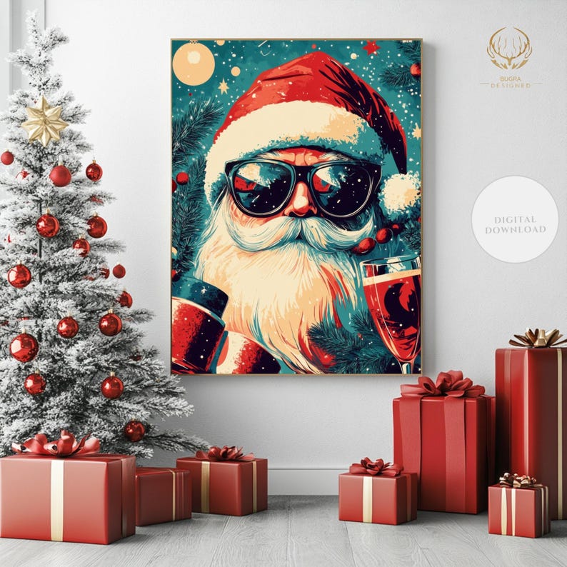 Cool Santa Christmas & New Year 2025 PRINTABLE Wall Art, Christmas Wall ...