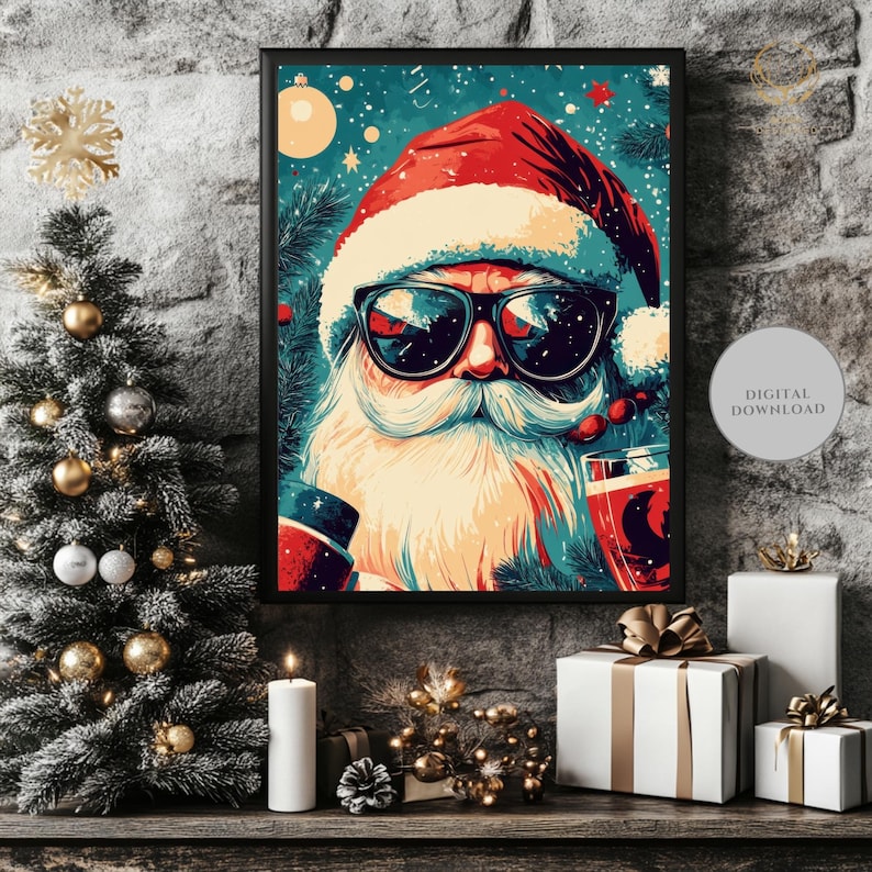 Cool Santa Christmas & New Year 2025 PRINTABLE Wall Art, Christmas Wall ...