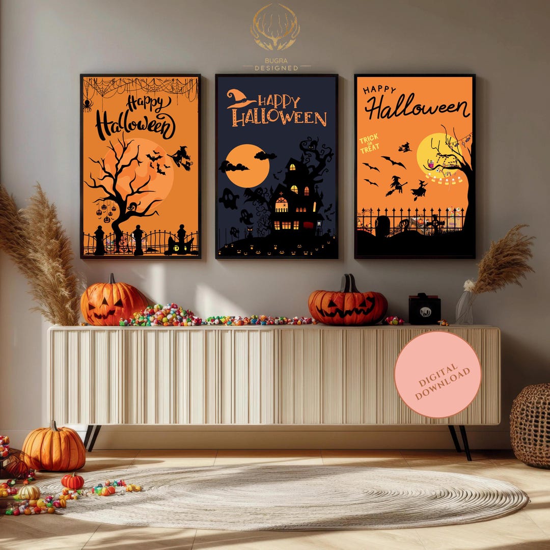 Halloween Printable Wall Art ,set of 3 Halloween Wall Art,halloween ...