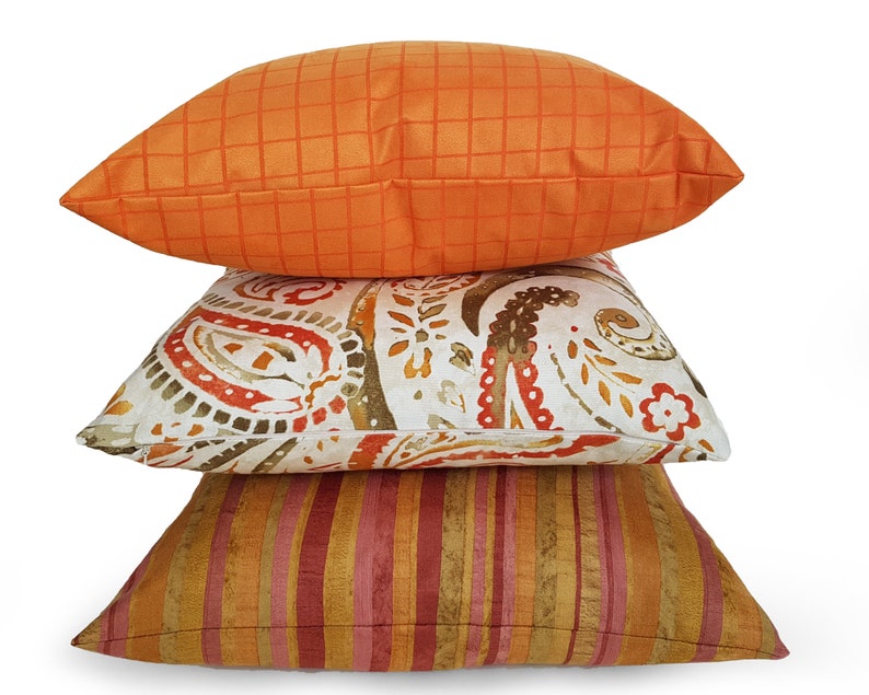 Earthy Boho Pillow Covers Orange Green Cream Paisley Pillow - Etsy