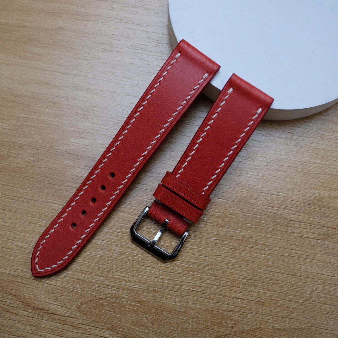 Red Watch Strap, Buttero Leather Watch Band, Handmade Leather Watch ...