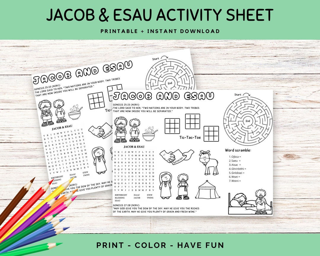 Bible Activity Set: Jacob and Esau Craft, Sunday School Word Search ...