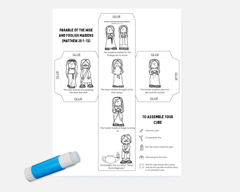 Parable of the Ten Virgins Coloring Cube | Matthew 25:1–13 | Printable ...