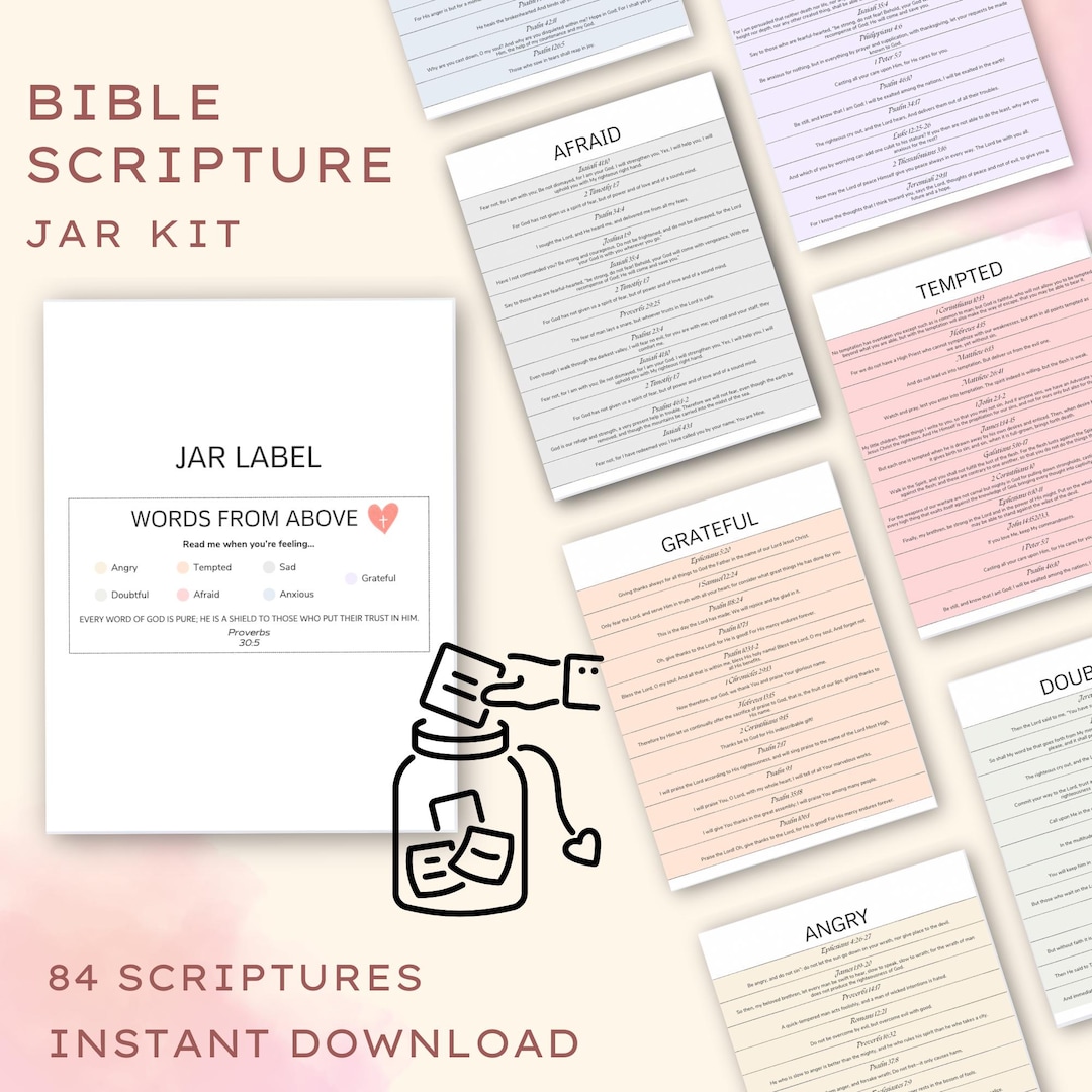 Bible Scripture Jar Kit Printable, 84 Bible Verses by Emotion for ...