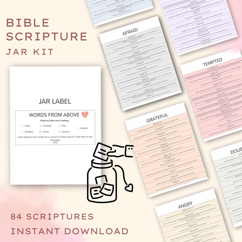 Bible Scripture Jar Kit Printable, 84 Bible Verses by Emotion for ...