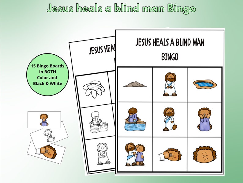 Jesus Heals a Blind Man Bingo Set for Kids, Jesus Heals a Blind Man ...