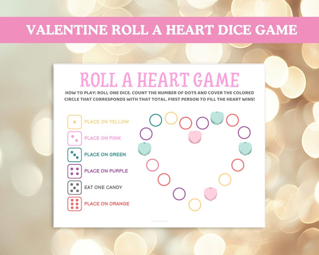 Valentines Day Candy Dice Game, Roll a Heart Valentine Games for Kids ...