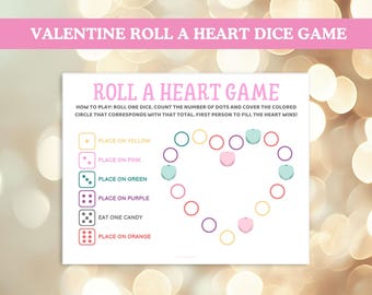 Valentines Day Candy Dice Game, Printable Rolling Hearts Valentine ...