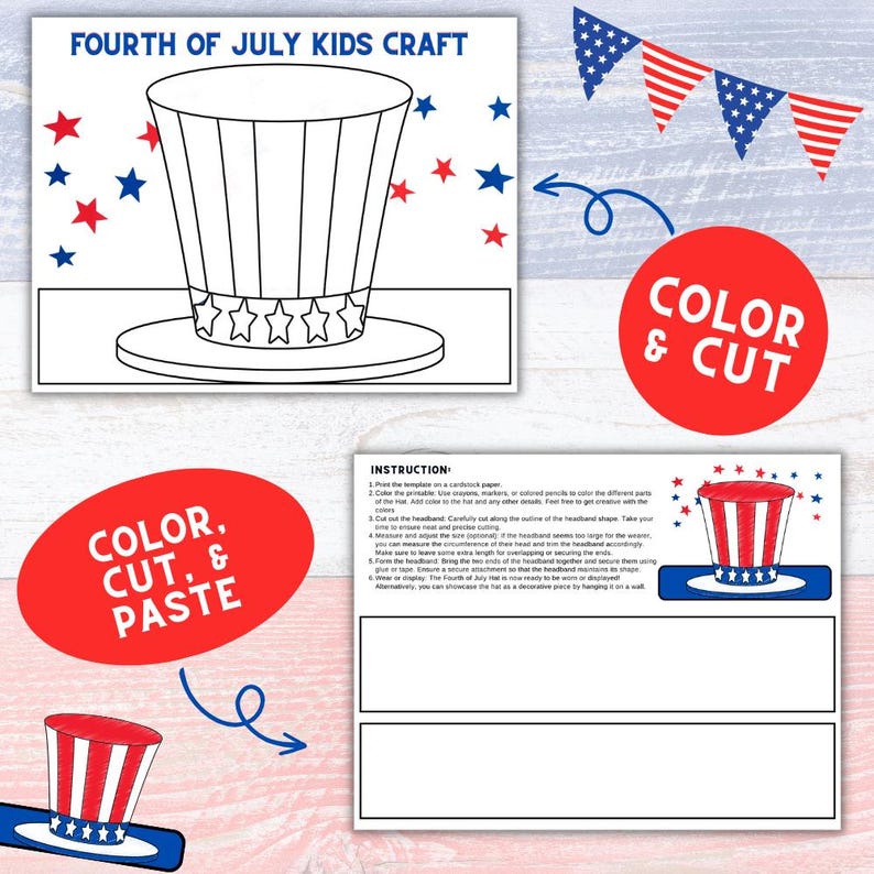 4th of July Printable Hat Craft | Patriotic Kids Activity | DIY ...