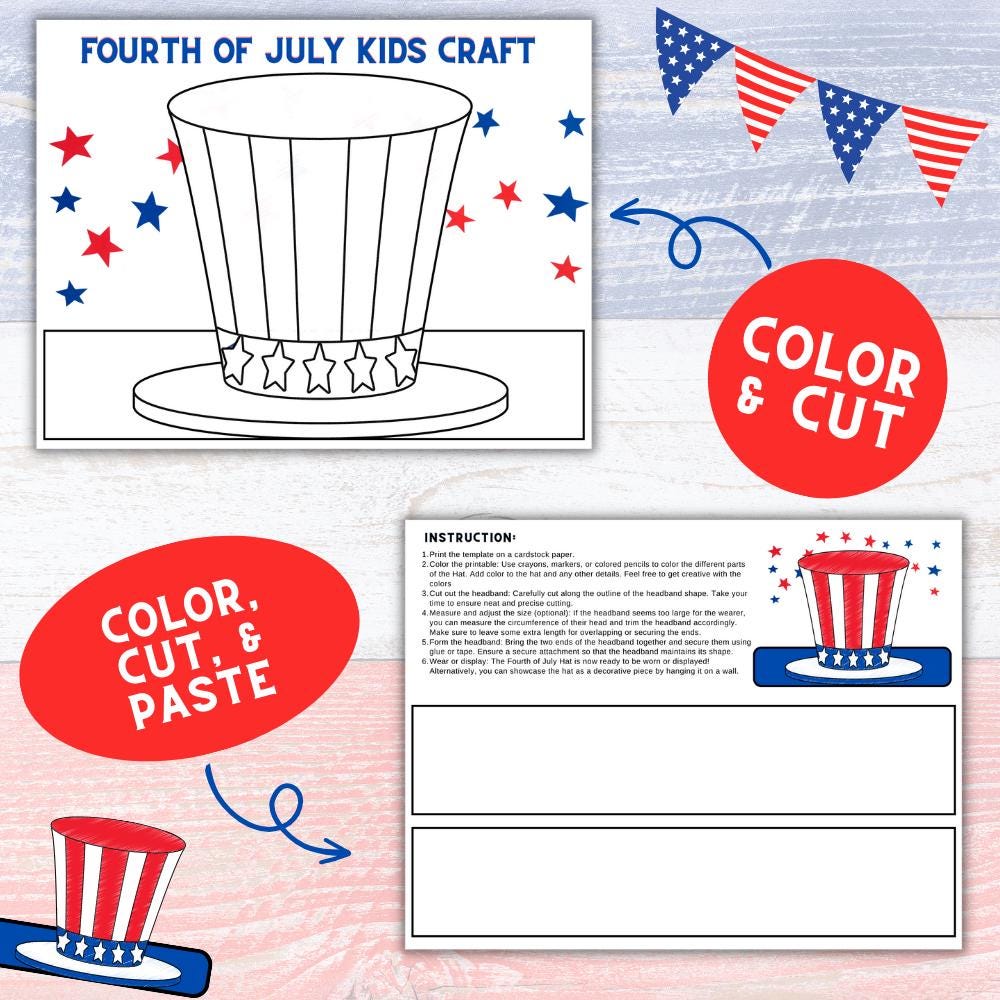 4th of July Printable Hat Craft | Patriotic Kids Activity | DIY ...