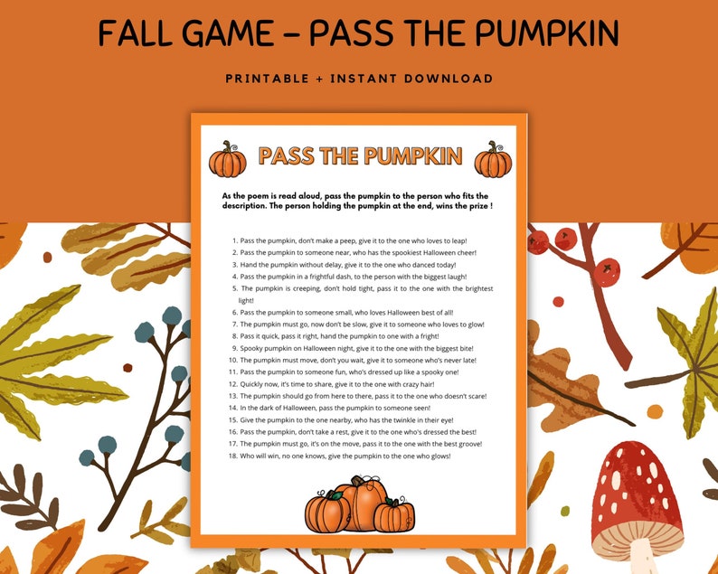 Halloween Pass the Pumpkin Game, Pass the Prize Game, Autumn Game ...