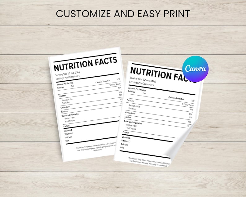Editable Nutrition Facts Label Template | Canva | 2 Sizes | Digital ...