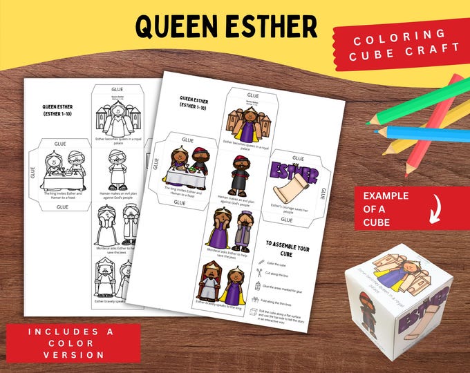 Queen Esther Bible Story Cube | Printable Craft for Kids | Esther 1–10 ...