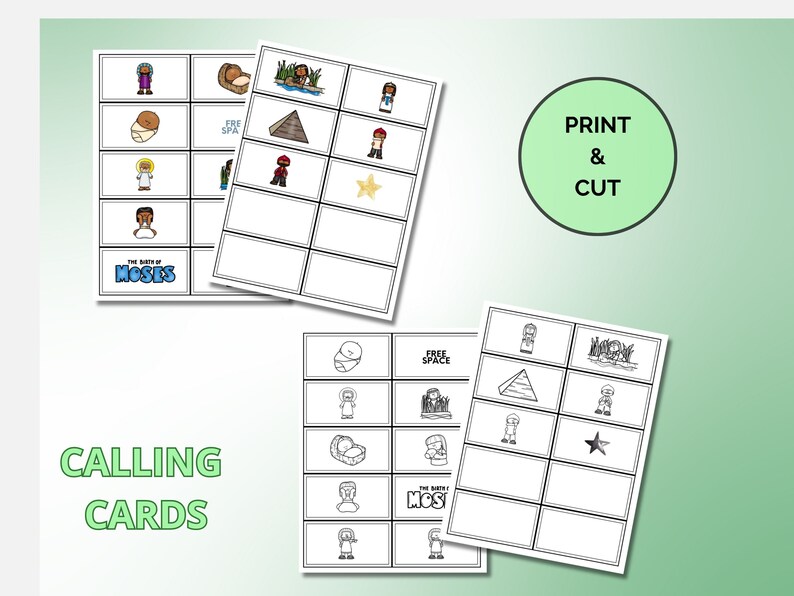 Baby Moses Bingo Set for Kids - Bible Story Activity, Moses Bible Bingo ...