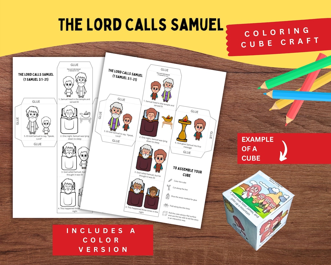 God Calls Samuel Coloring Cube Printable | 1 Samuel 3 Kids Bible Story ...