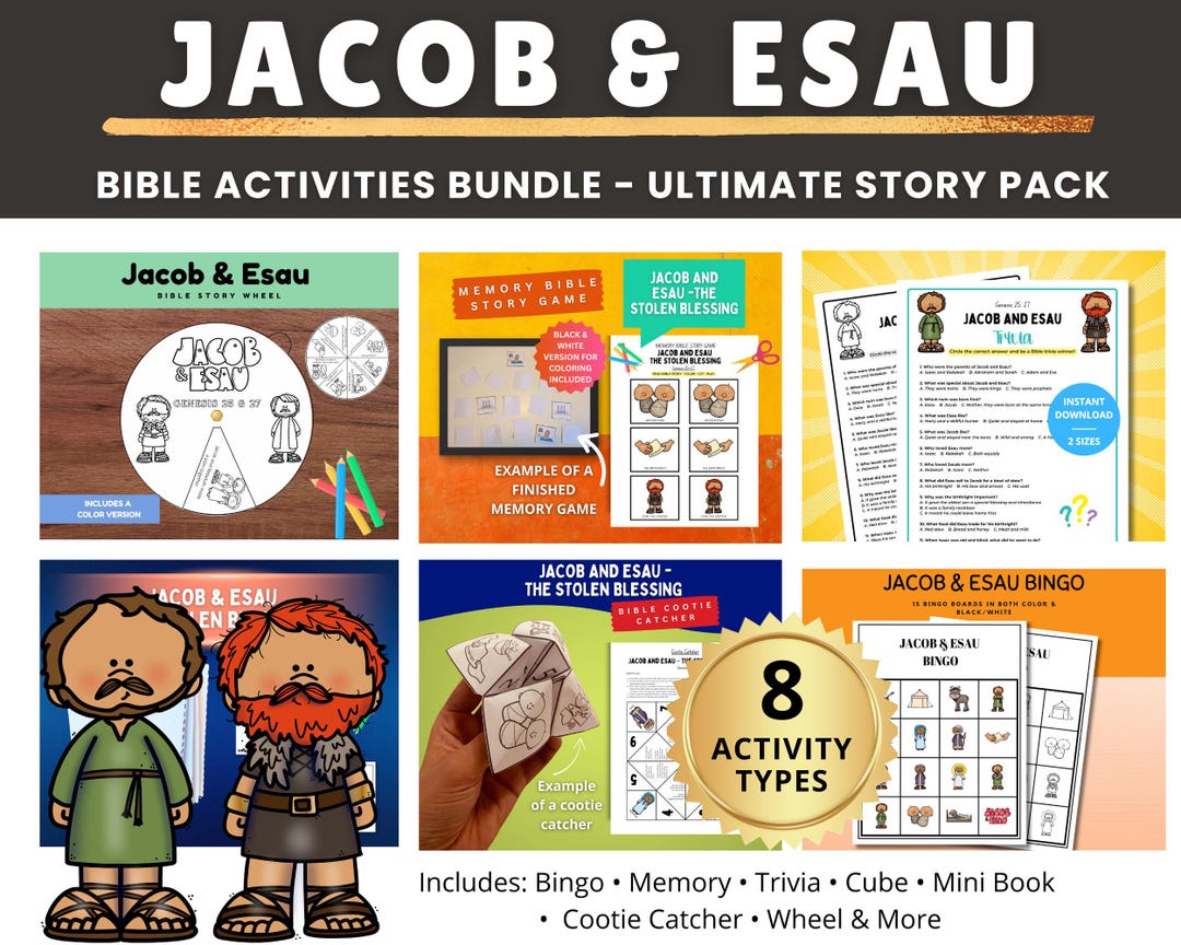Jacob and Esau Bible Activities Bundle for Kids | Story Pack With Bingo ...