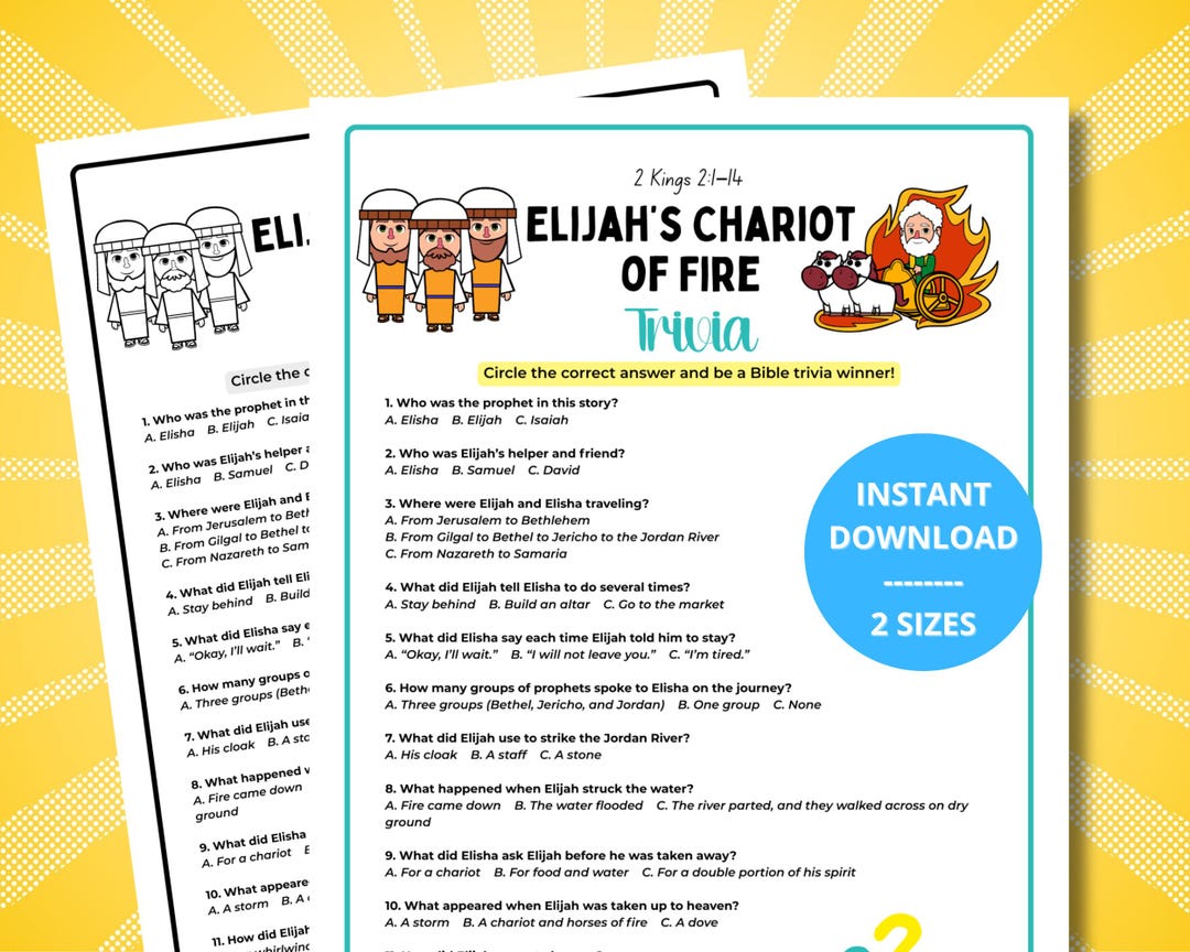 Elijah’s Chariot of Fire Trivia Game, Elijah Taken to Heaven Lesson for ...