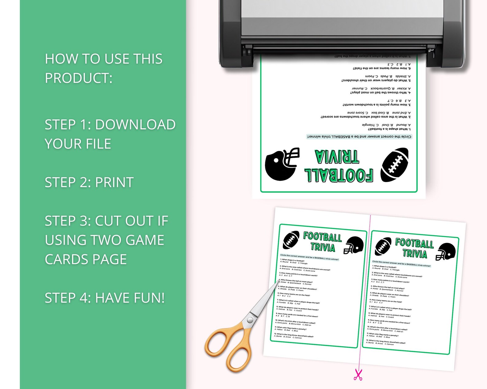 Football Trivia Printable Game, Kids Sports Quiz Worksheet, Classroom ...