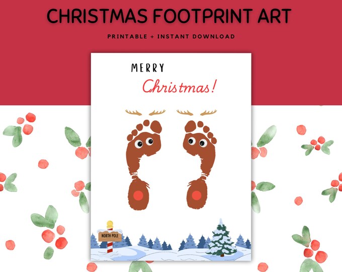 Printable Christmas Footprint Art, Reindeer Snowman Christmas Tree ...