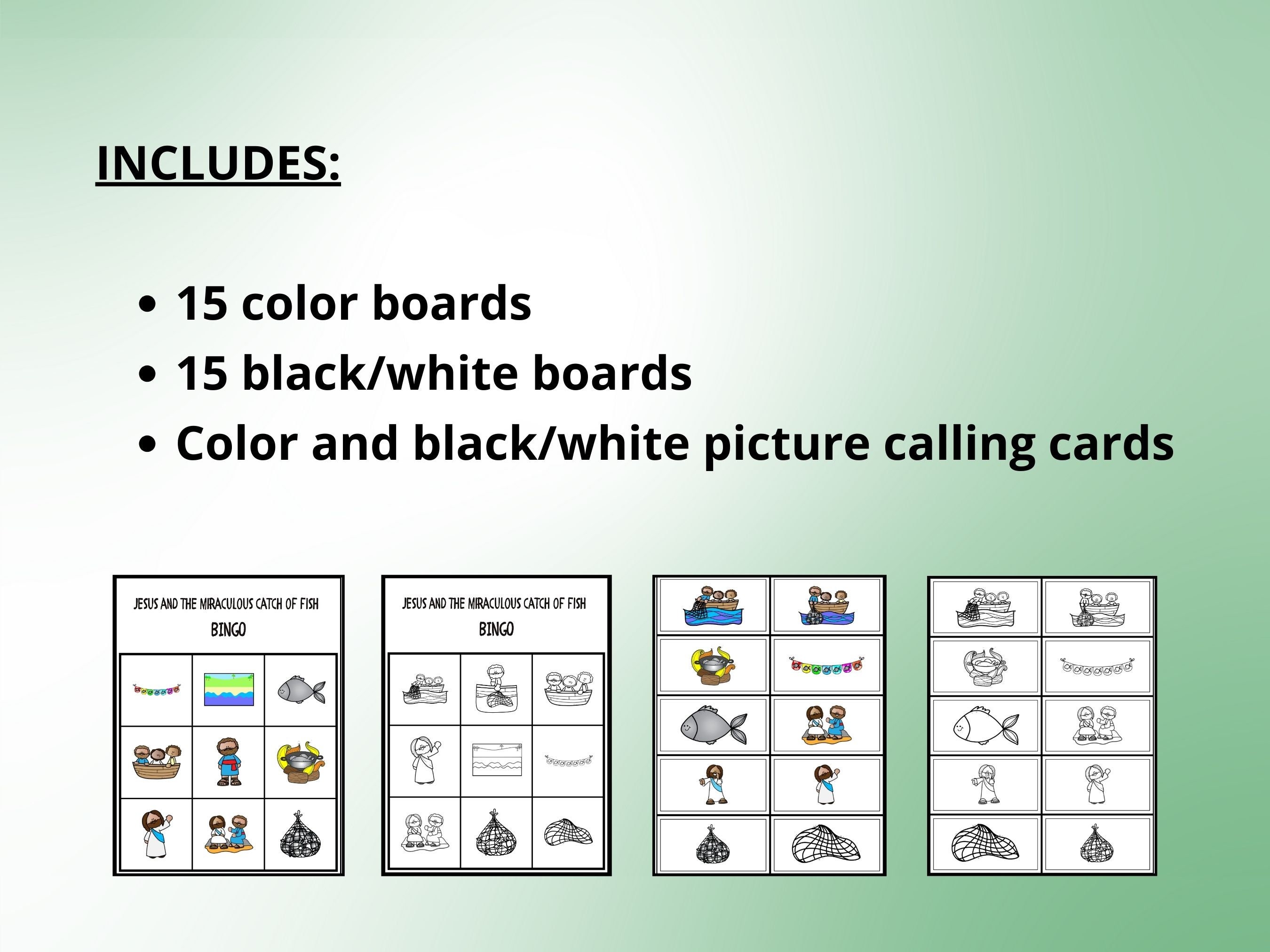 Jesus and the Miraculous Catch of Fish Bingo Set for Kids, Bible Bingo ...