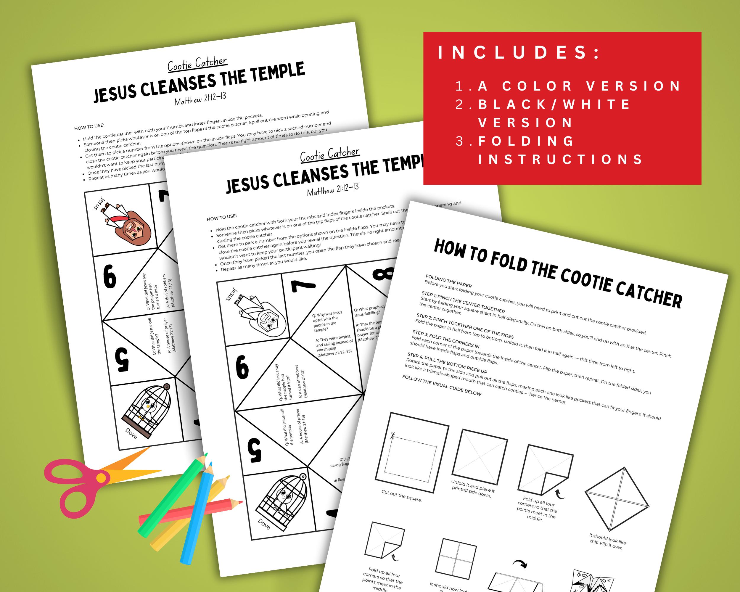 Jesus Cleanses the Temple Cootie Catcher, Jesus Clears the Temple ...