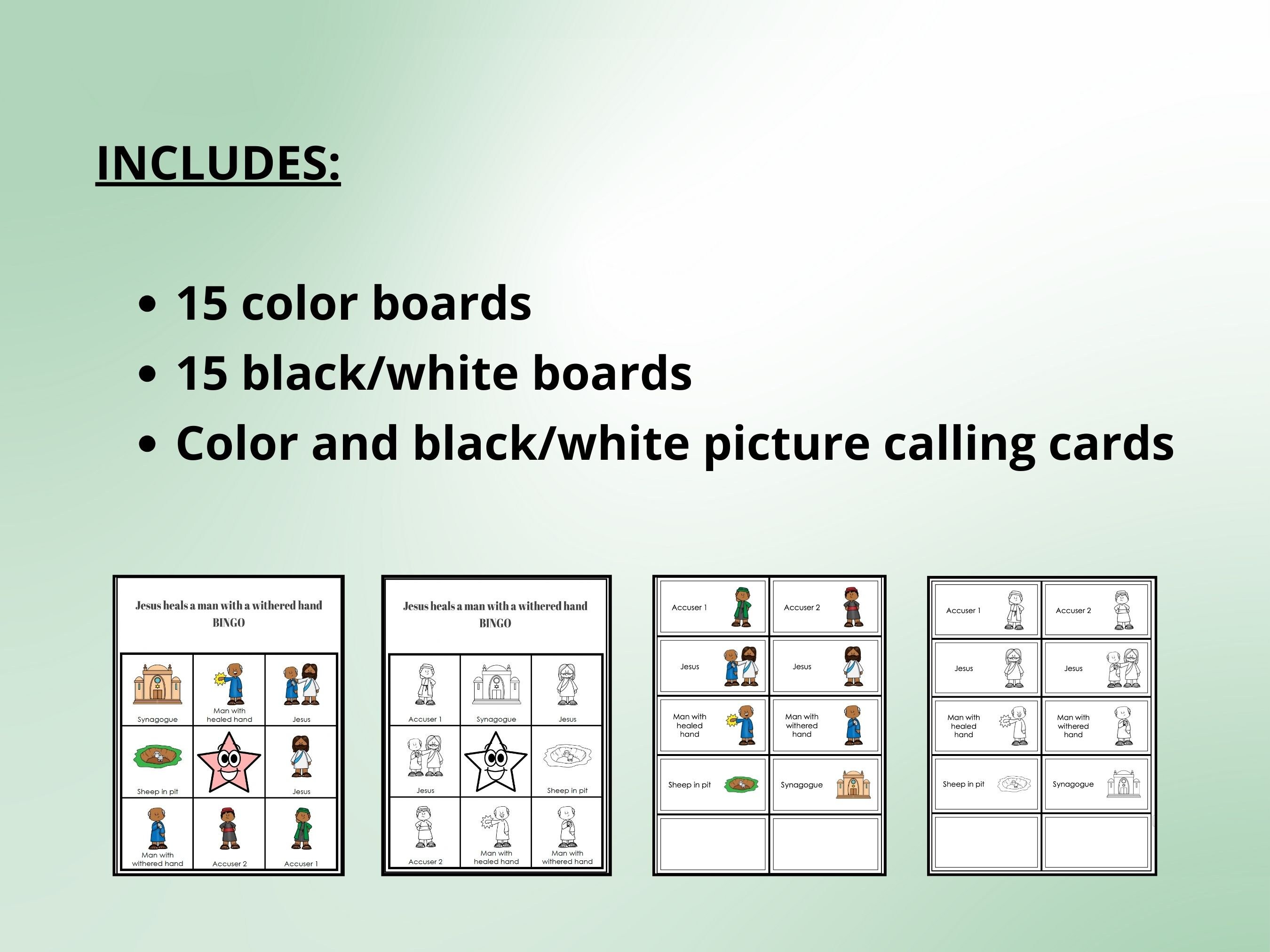 Jesus Heals a Man With a Withered Hand Bingo Set for Kids, Jesus Heals ...