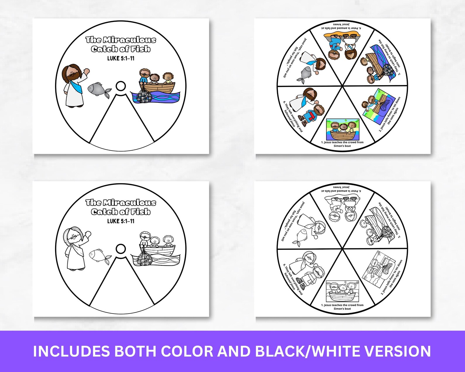 Miraculous Catch of Fish Bible Wheel Craft | Luke 5:1–11 Printable for ...
