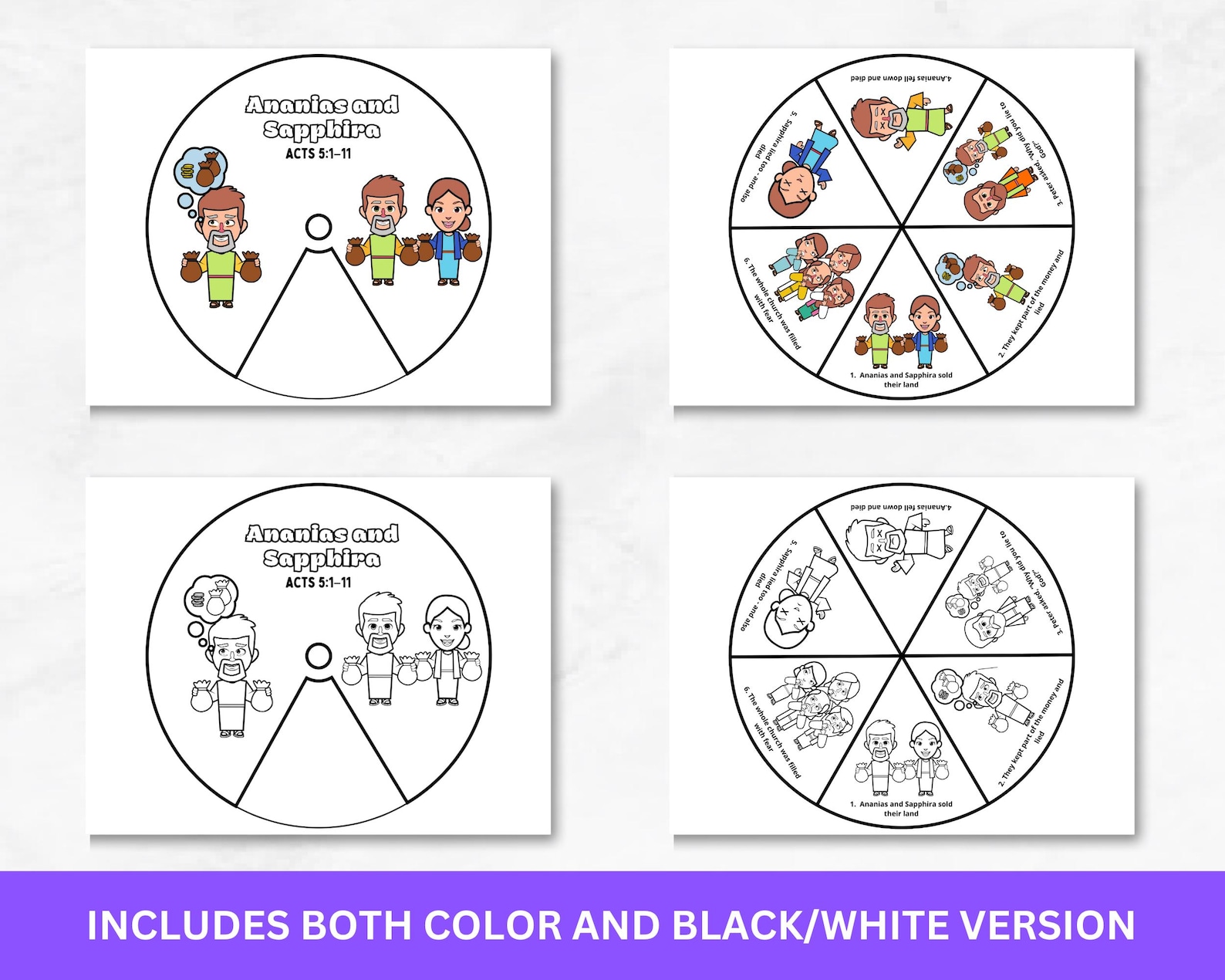 Ananias and Sapphira Coloring Wheel | Acts 5 Bible Story for Kids ...