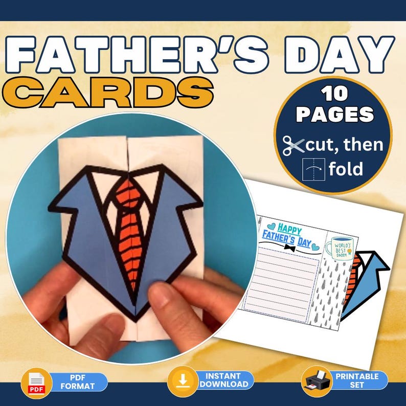 Father’s Day Card Printables, Cut and Fold Craft for Kids, Dad Coloring ...