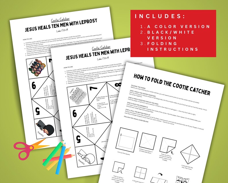 Jesus Heals 10 Lepers Cootie Catcher – Ten Lepers Healed – Luke 17:11 ...