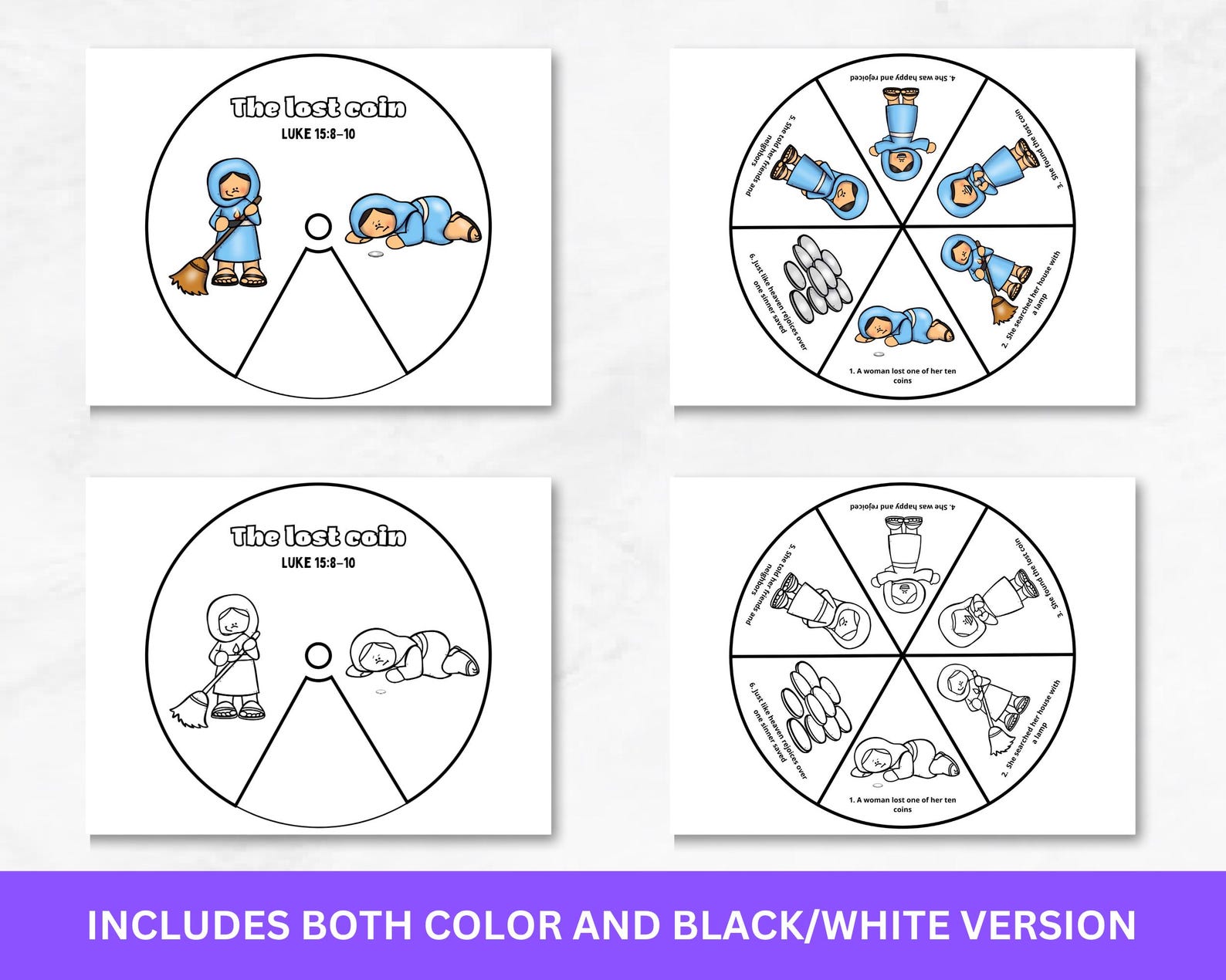 Parable of the Lost Coin Coloring Wheel for Kids | Luke 15:8–10 Bible ...