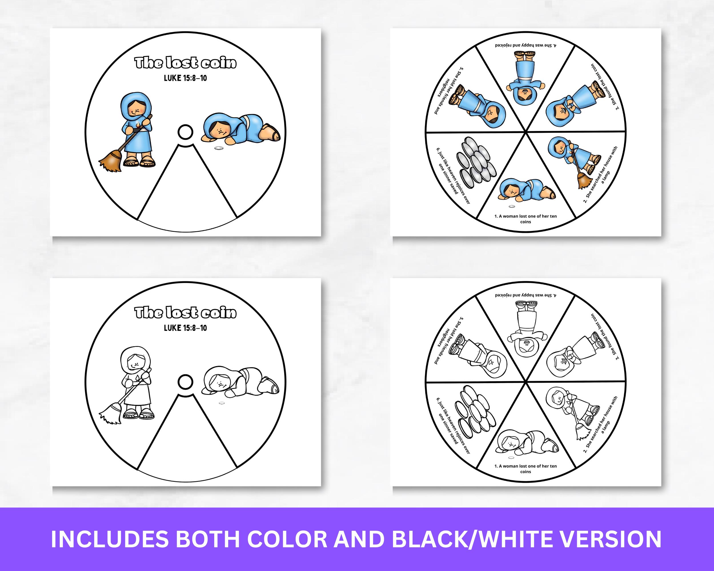 Parable of the Lost Coin Coloring Wheel for Kids | Luke 15:8–10 Bible ...