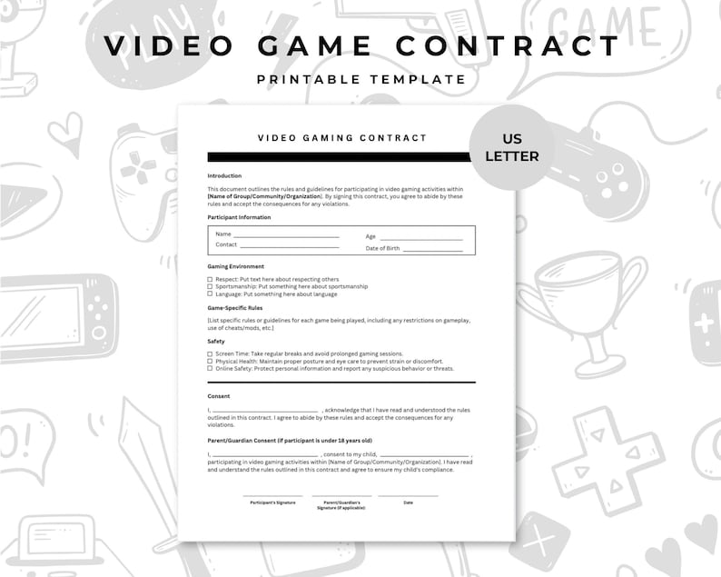 Editable Video Game Contract for Kids, Technology Contract, Video Game ...
