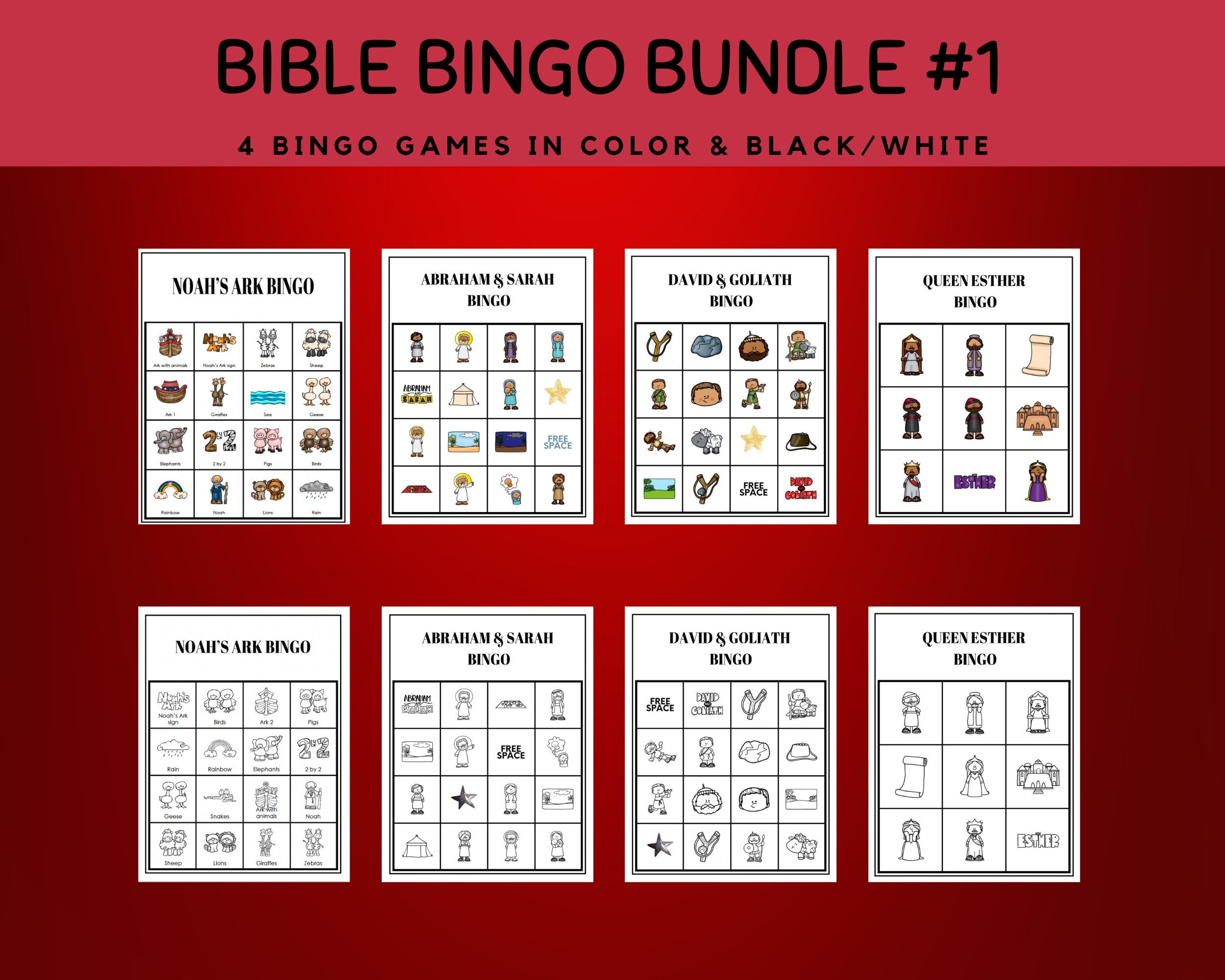 Bible Bingo Set for Kids Bible Story Activity, Old Testament Bible ...