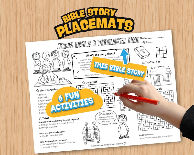 Jesus Heals a Paralyzed Man – Bible Story Placemat | Jesus Heals the ...