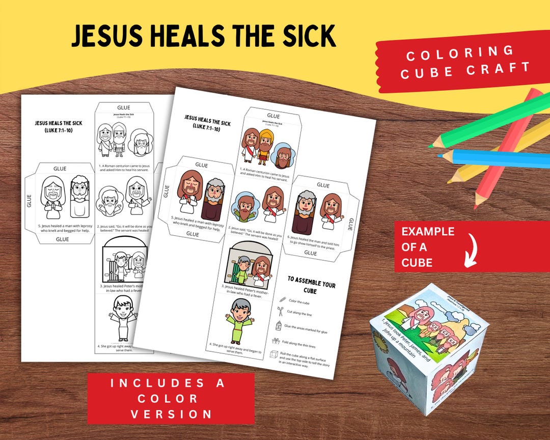 Jesus Heals the Sick Coloring Cube Craft for Kids | Luke 7 Bible Story ...