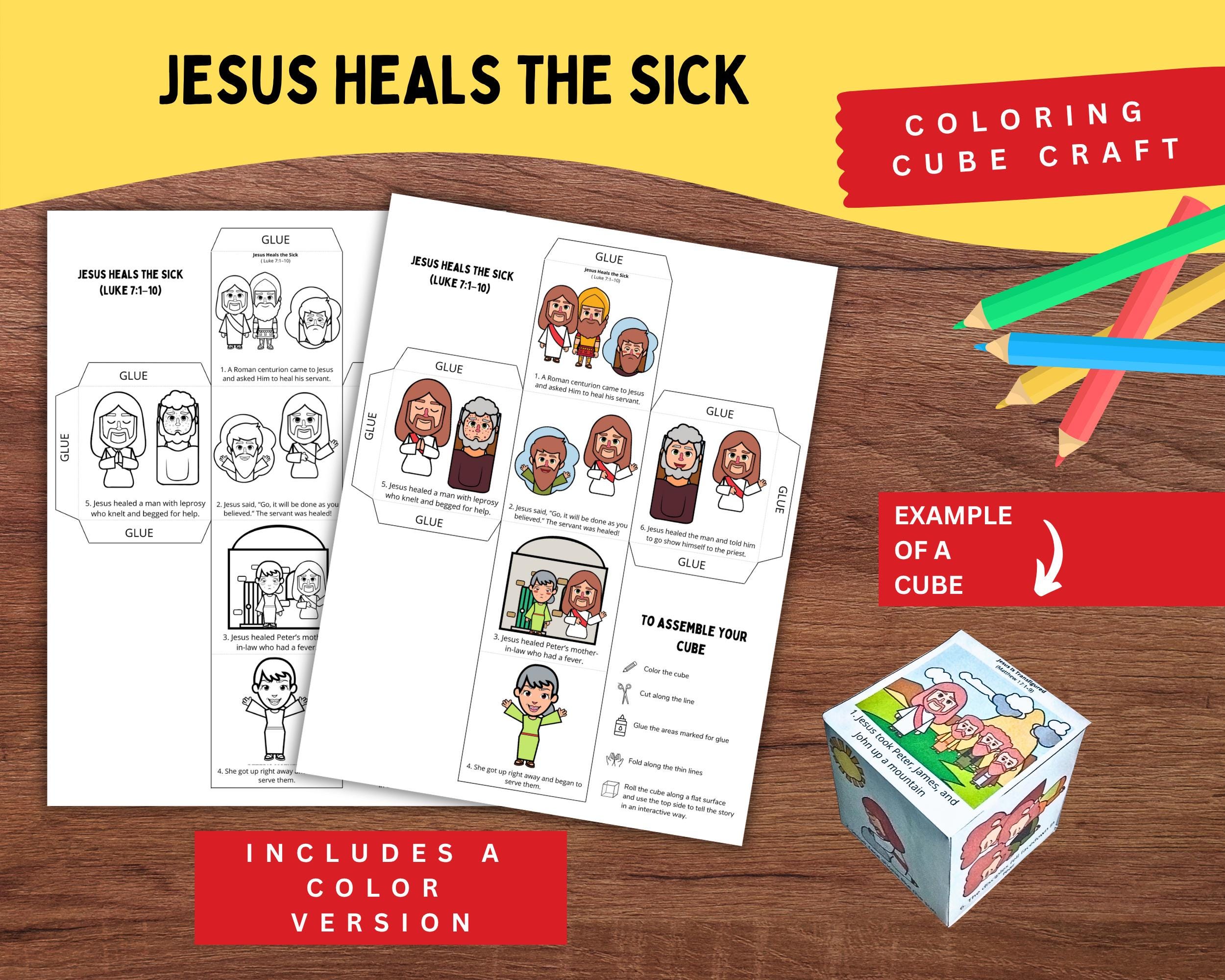 Jesus Heals the Sick Coloring Cube Craft for Kids | Luke 7 Bible Story ...