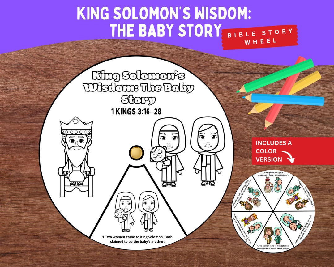 King Solomon Wisdom Coloring Wheel – Solomon Baby Story – 1 Kings 3 for ...