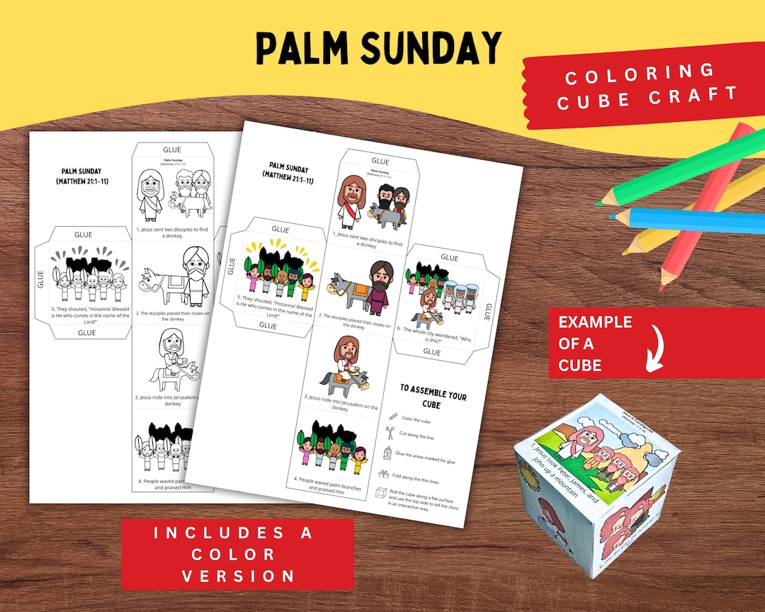 Palm Sunday Coloring Cube | Jesus Rides Into Jerusalem | Matthew 21:1 ...