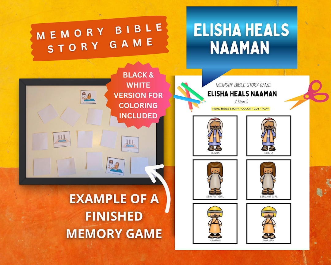 Elisha Heals Naaman Memory Game | Naaman Bible Story | Elisha Bible ...