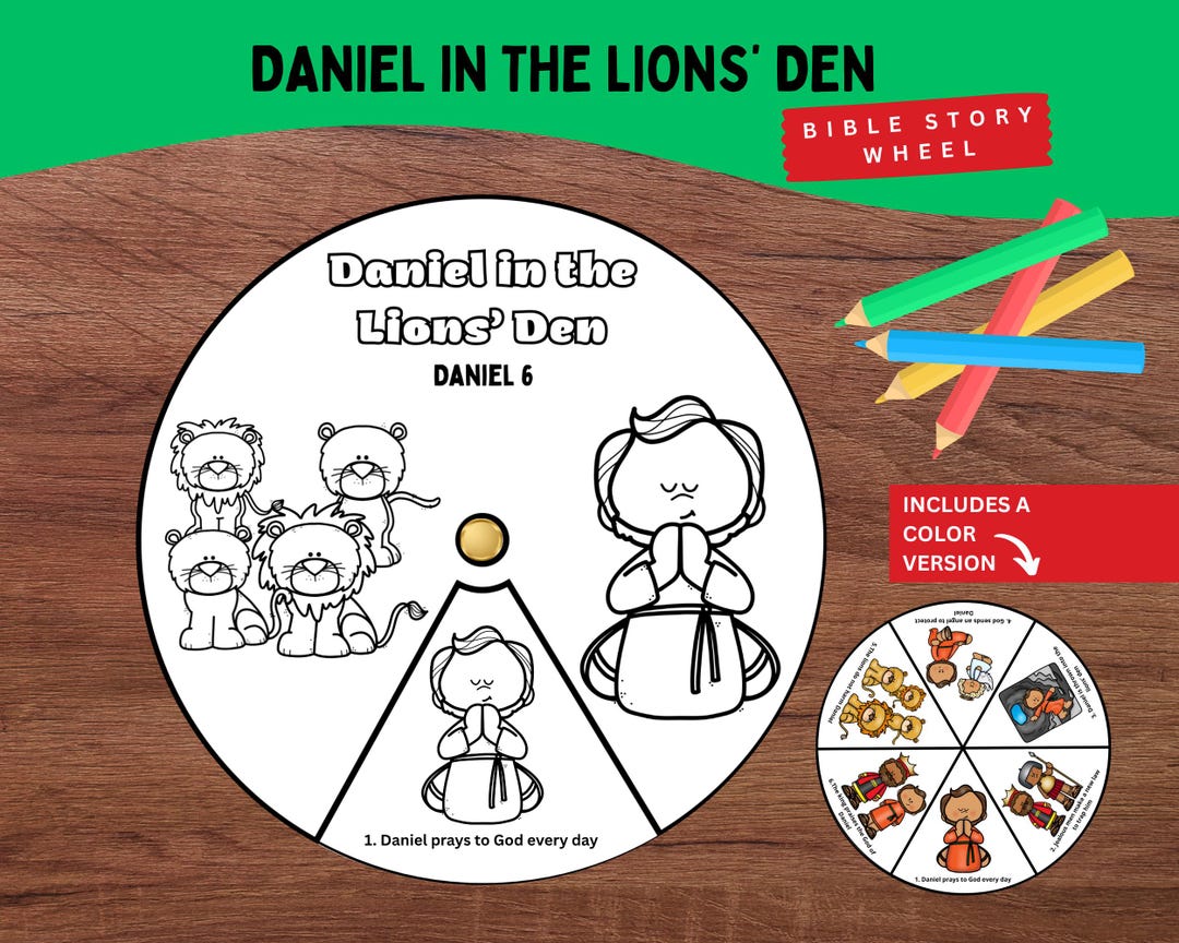Daniel in the Lions' Den Coloring Wheel Printable | Daniel 6 Bible ...