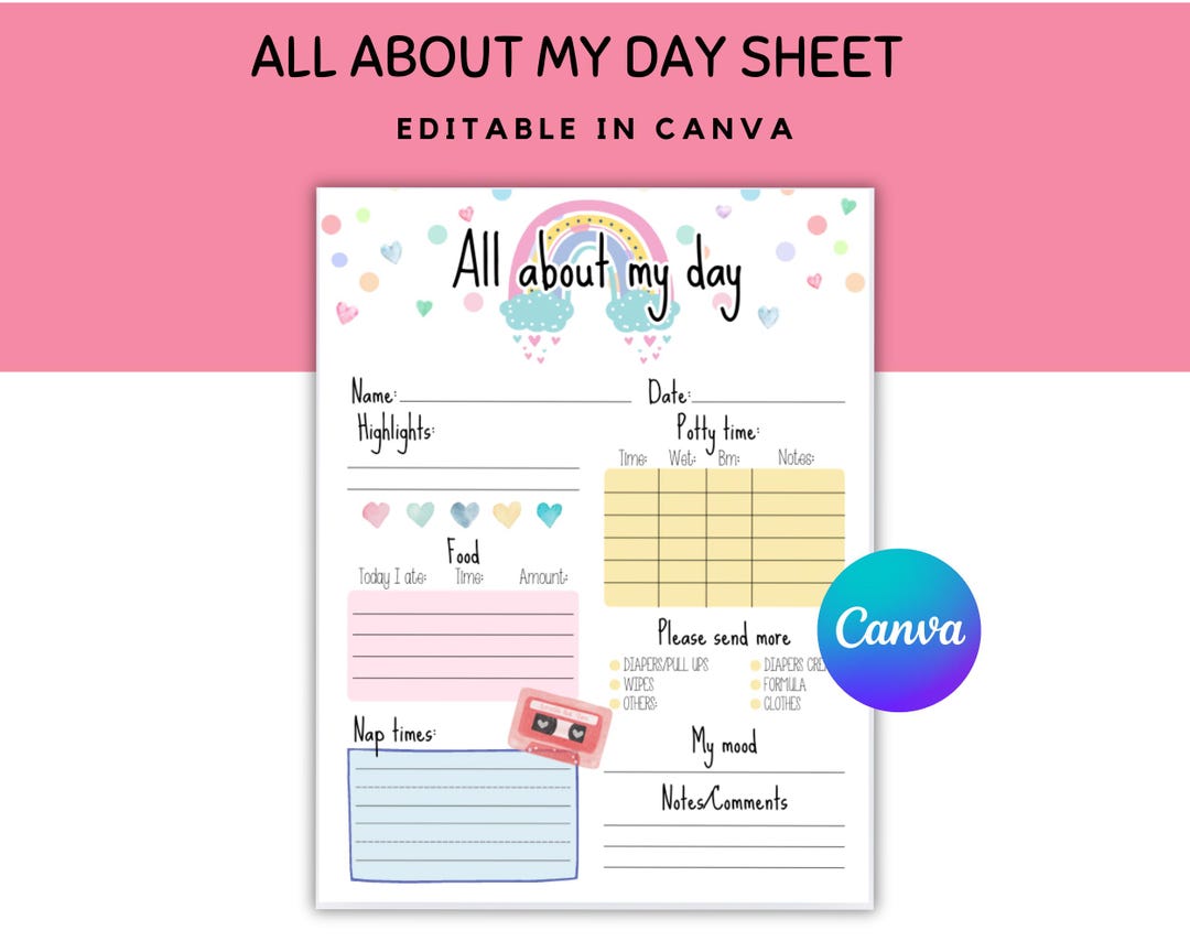 Editable All About My Day Sheet, Daycare Report Mail, Daycare Log ...