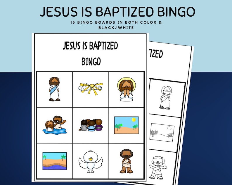 Jesus is Baptized Bingo Set for Kids, Jesus' Baptism,jesus is Baptized ...