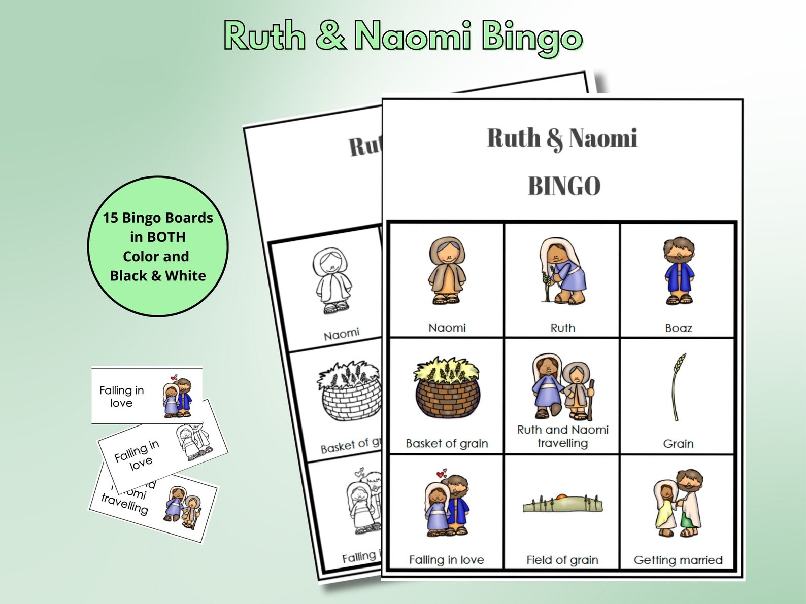 Ruth and Naomi Bingo Set for Kids, Ruth and Boaz Bible Bingo L Old ...